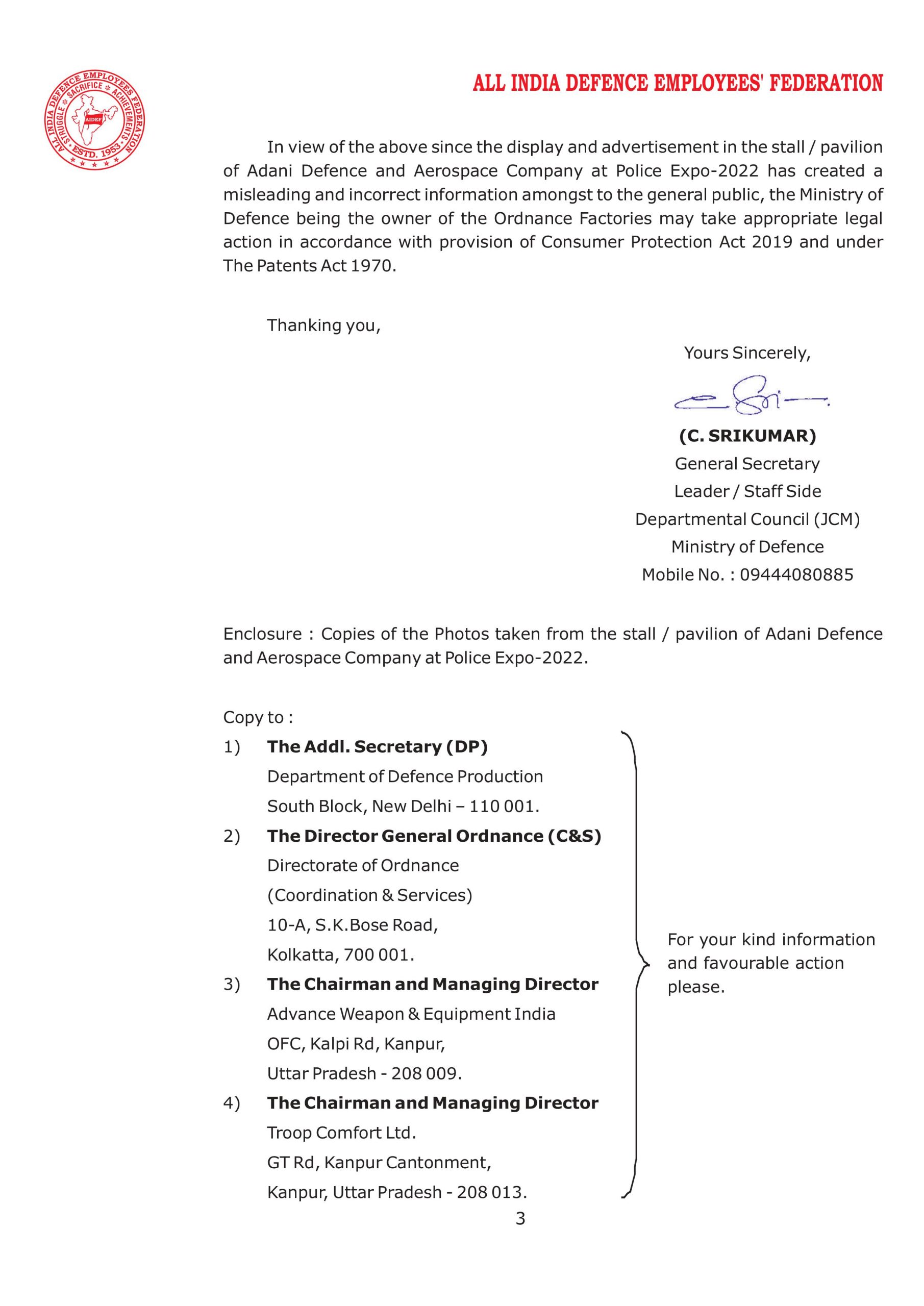 AIDEF Demands Action Against Adani Defence And Aerospace Company For ...