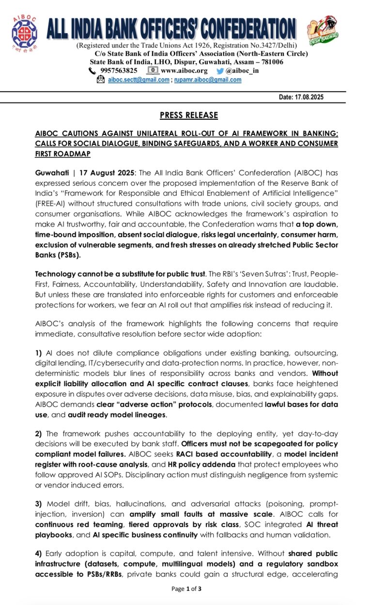 AIBOC Cautions Against Unilateral Rollout of AI Framework in Banking ...